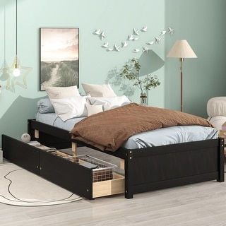 Twin Size Platform Bed with 2 Storage Drawers Solid Wood Captains Bed ...