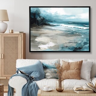 Designart "Coastal Waves Iv" Modern Landscape Beach Framed Wall Decor ...