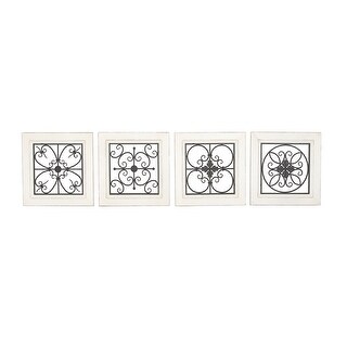 Wooden Scroll Wall Decor with Metal Relief - Set of 4 White - Roche ...