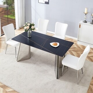 Marble Slabs Dining Table Set with Stainless Steel Butterfly Legs,4 PU ...