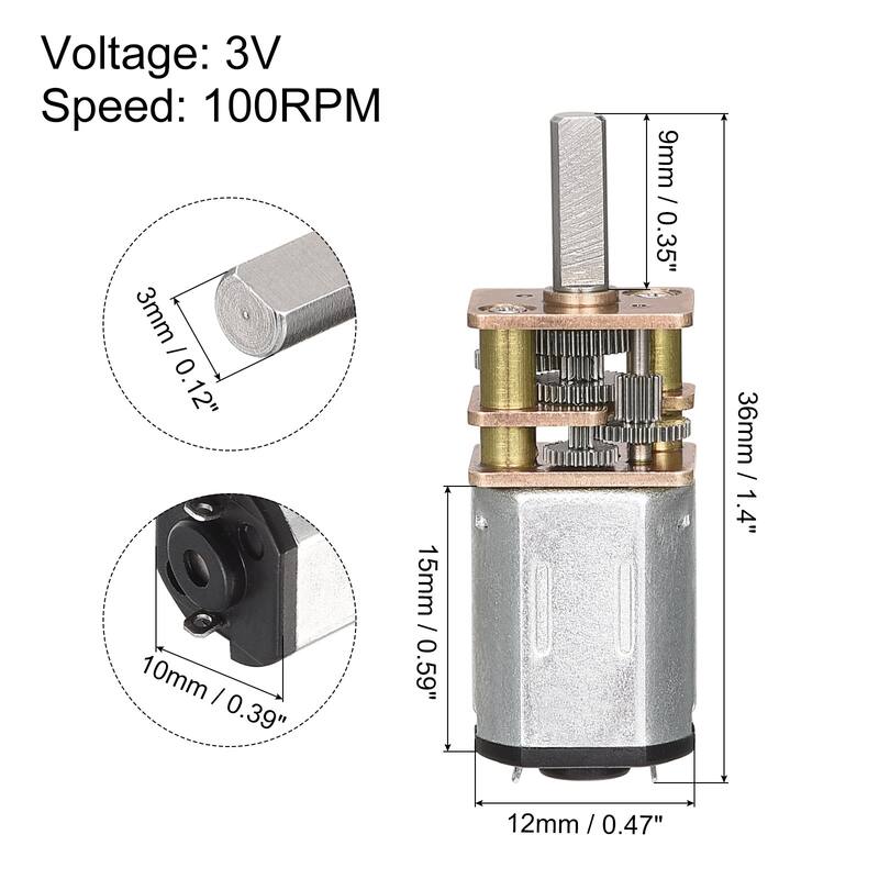 Micro Speed Reduction Gear Motor, DC 3V with Full Metal Gearbox 2 Pack ...