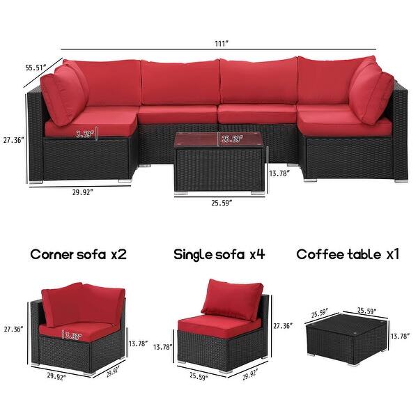 7-Piece Outdoor Patio Rattan Wicker Modular Sofa Sectional Set - Bed ...