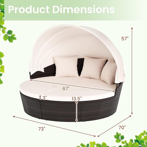 Round Outdoor Daybed Wicker Rattan Clamshell Patio Day Bed w/ Canopy ...