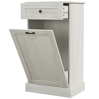 Kitchen Hidden Bin Cabinet with Tilt Opening Door and Rubber Wood Top ...