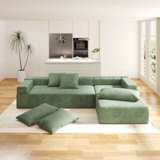 L Shaped Green Sectional Sofa Set with Loveseat, Chaise & Pillows - Bed Bath & Beyond - 39391798