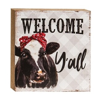 Welcome Y'all Cow Block - 6” by 6” and 1” deep - Bed Bath & Beyond ...