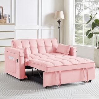 2-Seat Velvet Futon Sofa with USB port and Hidden Laptop Desk ...