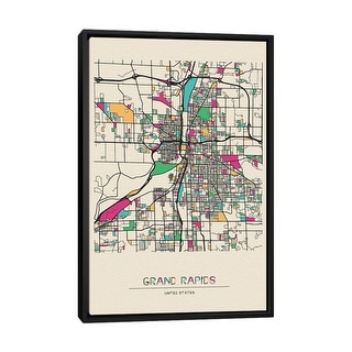 iCanvas "Grand Rapids, Michigan Map" by Ayse Deniz Akerman Framed - Bed ...