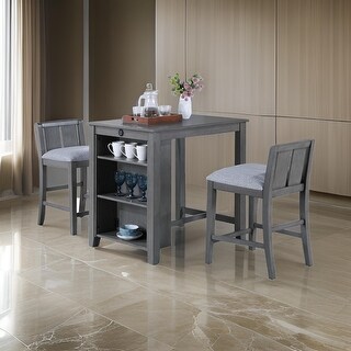Ham 3 Piece Counter Height Compact Dining Table, Chair Set, Gray Wood ...