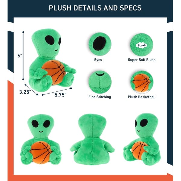 DolliBu Huggable Green Alien Stuffed Animal with Basketball Plush - 6 ...