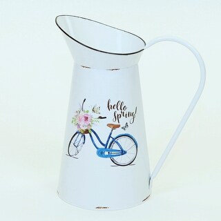 Hello Spring Blue Bike With Flowers On A Metal Pitcher - Bed Bath ...