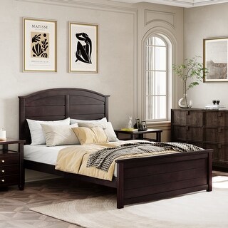Espresso Platform Bed Wood Bed Frame with Curl Design Elevated ...
