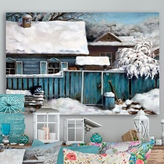 Designart "Cottage Into A Cold Winter Landscape" Cabin & Lodge Canvas ...