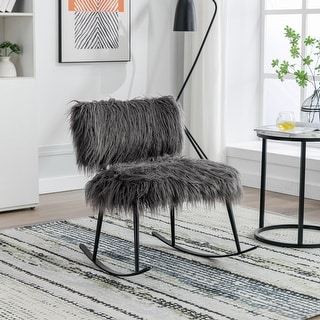 Faux Fur Plush Nursery Rocking Chair Metal Rocker Upholstered Chair ...
