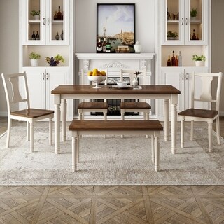 Classic 6-Piece Dining Set Wooden Table and 4 Chairs with Bench for ...
