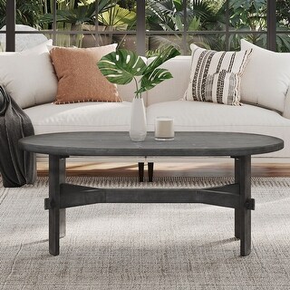 Solid Wood Oval Coffee Table with Cross Metal Legs - On Sale - Bed Bath ...