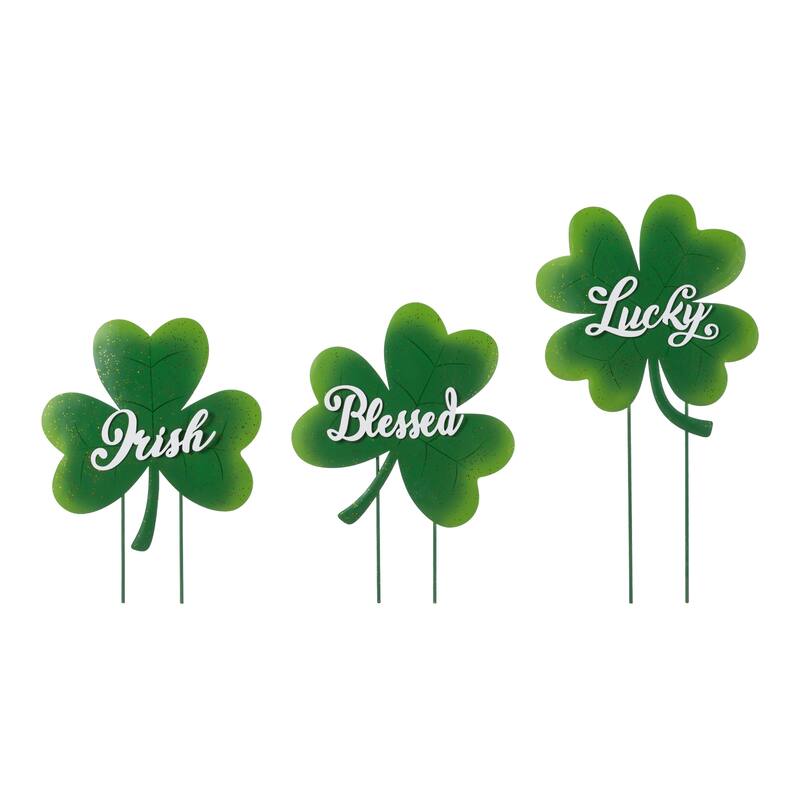 Glitzhome 36.75"H Set of 3 St. Patrick's Metal Shamrock Yard Stakes ...
