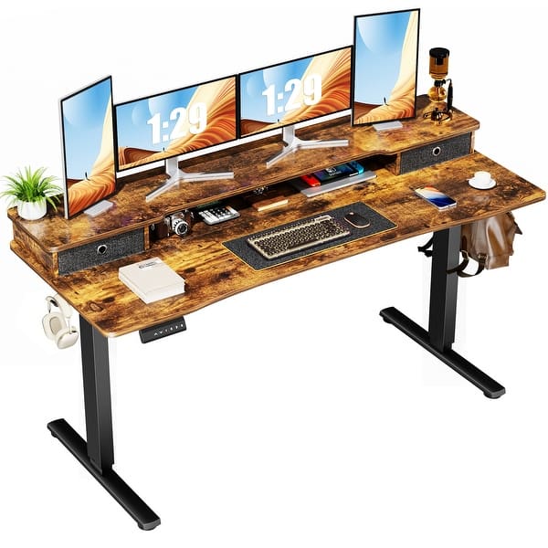 Home Office Adjustable Height Electric Standing Desk with Storage Shelf ...