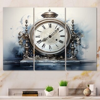 Designart "Clock Timeless Reflections" Fashion Canvas Prints Set - Bed ...