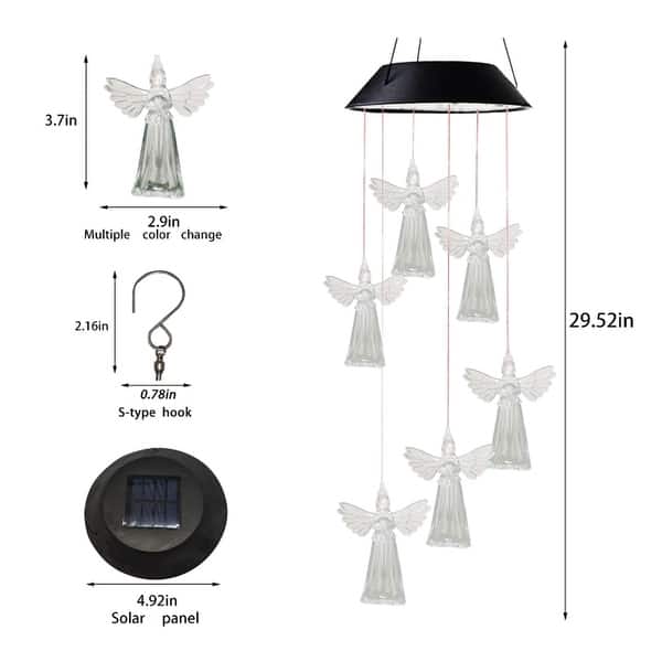 LED Solar Color Changing Angel Wind Chimes for Home Garden Decoration ...