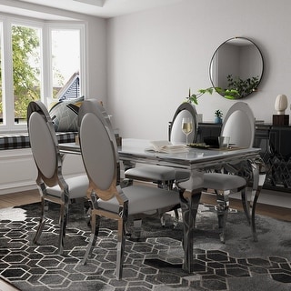 Silver Dining Table Set for 6 Stylish Glass Dining Room Table Set with ...