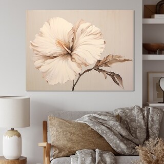 Designart "Beige Minimalism Hibiscus Wonder" Hibiscus Wall Art - Bed ...