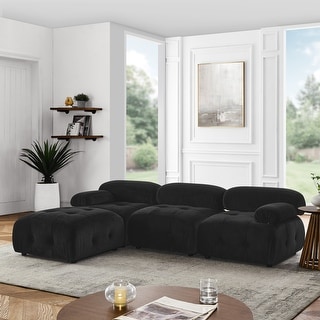 Black Modular Sectional Sofa with Button Tufted Design, Reversible ...