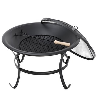 Portable round black steel fire pit with wood burning - Bed Bath ...