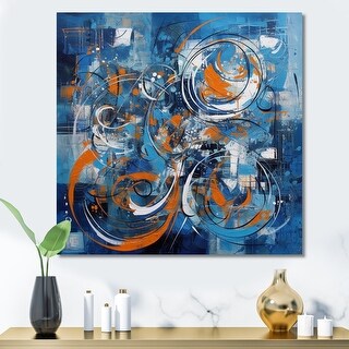 Designart "Orange And Blue Geometric Equilibrium Iii" Modern Geometric ...