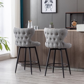 Swivel Bar Stool Grey Set of 2 Tufted Gold Nailhead C-Shape Kitchen - Bed Bath & Beyond - 38336495