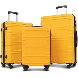 3-Pcs Yellow Hardshell Spinner Suitcase Luggage Sets 20''24''28'' - Bed ...