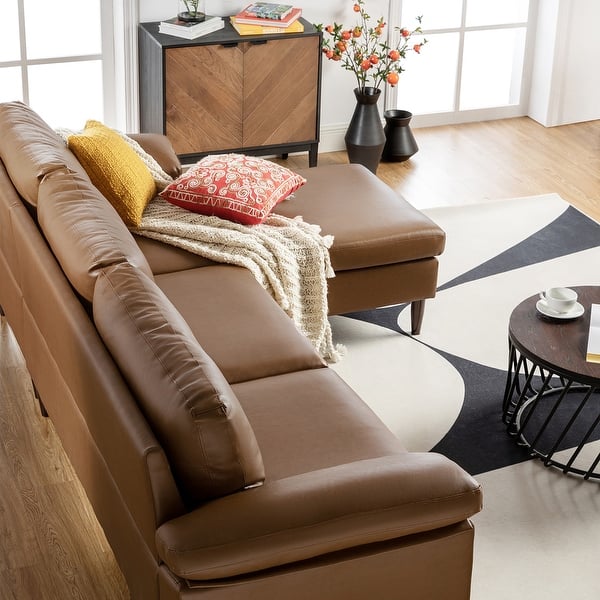 Carmen Vegan Leather Chaise Sectional Sofa With Pillow Arm and Solid ...