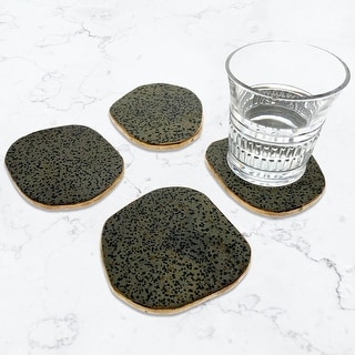 Modern Home Set of 4 Natural Dalmatian Jasper Stone Coasters with Gold ...