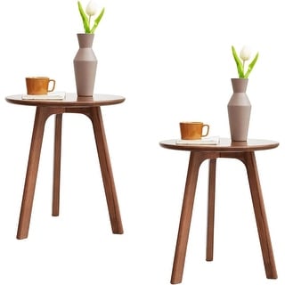 Solid Oak Round Side Table with 3 Legs, Easy Assembly for Living Room ...