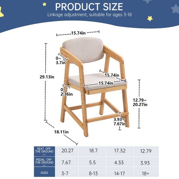 HOMEFUN Wood Frame Adjustable Height Children's chair for dining room ...