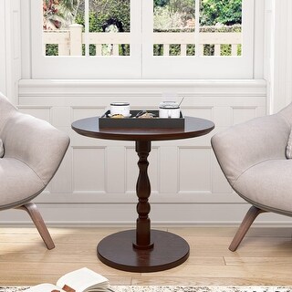 23'' walnut brown accent round table, round side table, small drink ...