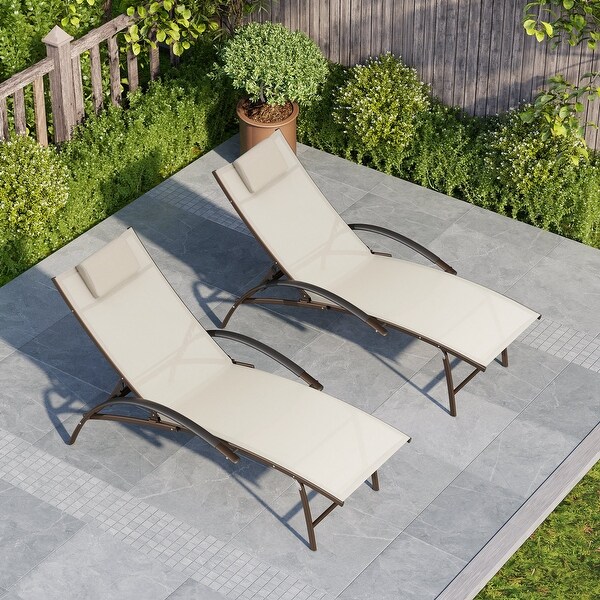 Outdoor Adjustable Reclining Chaise Lounge Chairs Set of 2 with Arms Headrest Aluminum or Steel Frame Options On Sale Bed Bath Beyond 31673699