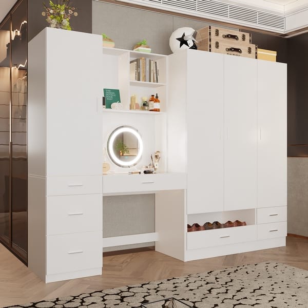Armoires Storage Solution Convertible Wardrobe Organizer Mirror Vanity ...