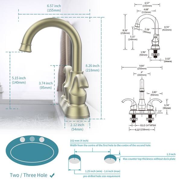 Modern Crescent Moon Style 2-Handle Brushed Gold Bathroom Faucet - Bed ...