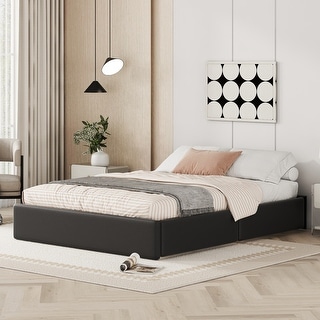 Leather Upholstered Bed Frame with Pull-out Twin XL Trundle Bed, 2 ...