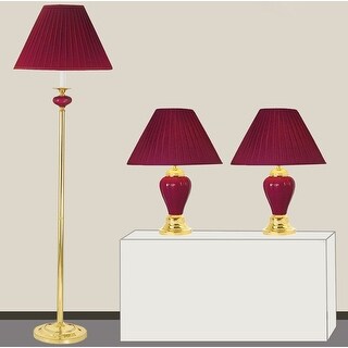 3 Piece Burgundy Floor And Table Lamp Set Ceramic Base - 10"l - Bed ...