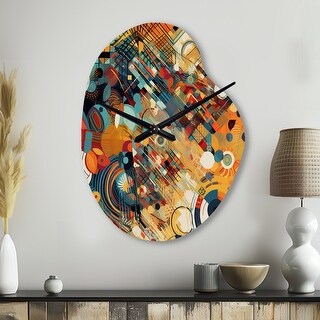 Designart - Orange Retro Vibe Background III - Abstract Geometric Wall Clock in Pear Shape ...