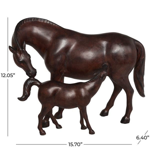 Dark Brown Polystone Horse Decorative Sculpture with Mom and Baby - Bed ...