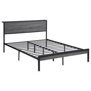 Rick Full Size Platform Bed, 1 Shelf, Retro Style, Black Metal Frame ...