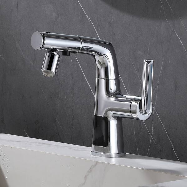 Single Handle Pull-Out Bathroom Faucet with Painted White Finish - Bed ...