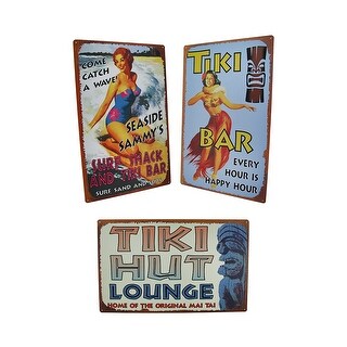 3 Pc. Retro Tiki Hut Hula Bar and Seaside Sammy Tin Bar Signs - 16 X 10 ...