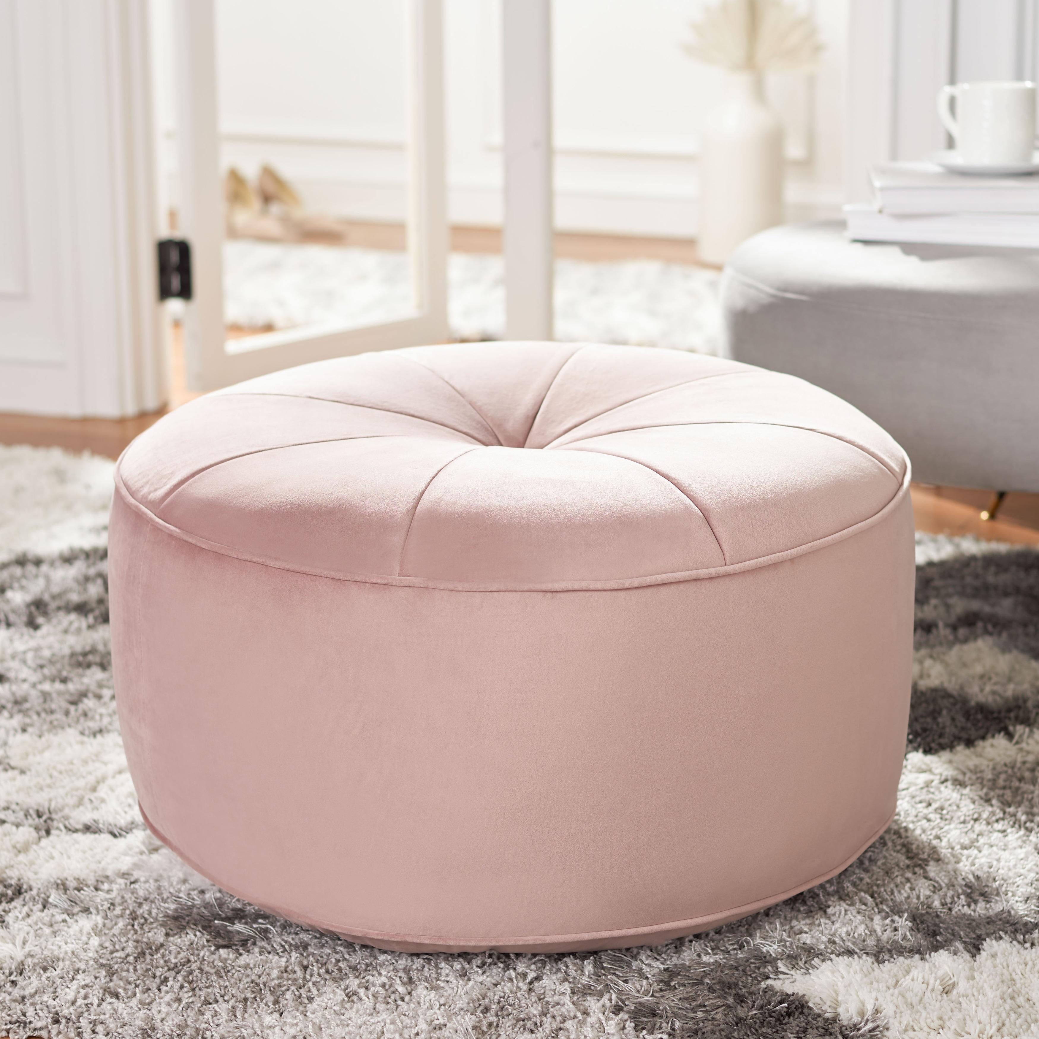 SAFAVIEH Amais Round Velvet Pouf Ottoman Mint