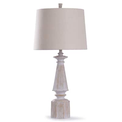 Caine White Washed Baluster Table Lamp with Oatmeal Drum Shade ...