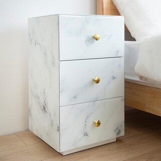 Nestfair Tempered Glass Marble Texture Bedside Table Nightstand - Bed ...