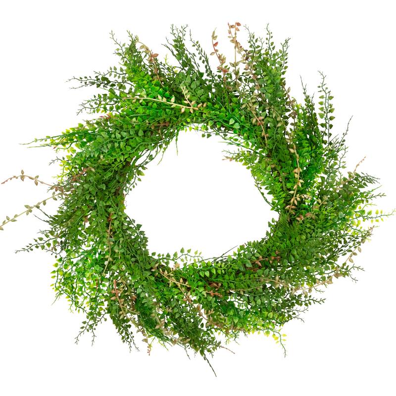 Mixed Boxwood Fern Artificial Wreath - 24" - Overstock - 37191920